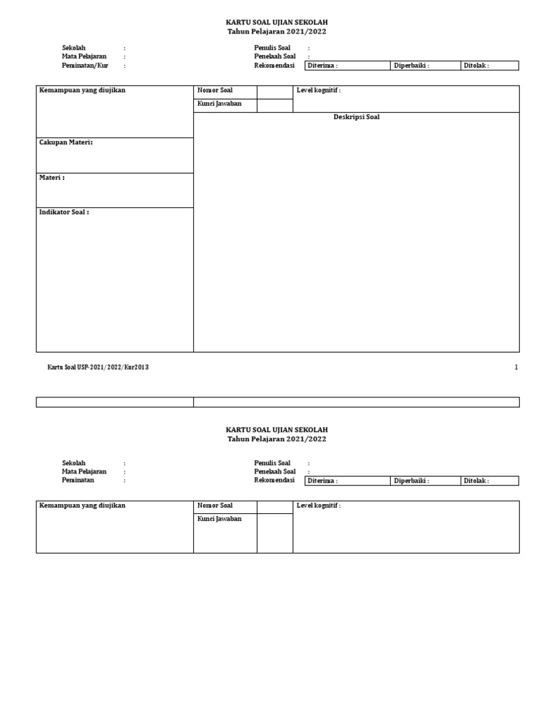 Format Kartu Soal USP | PDF