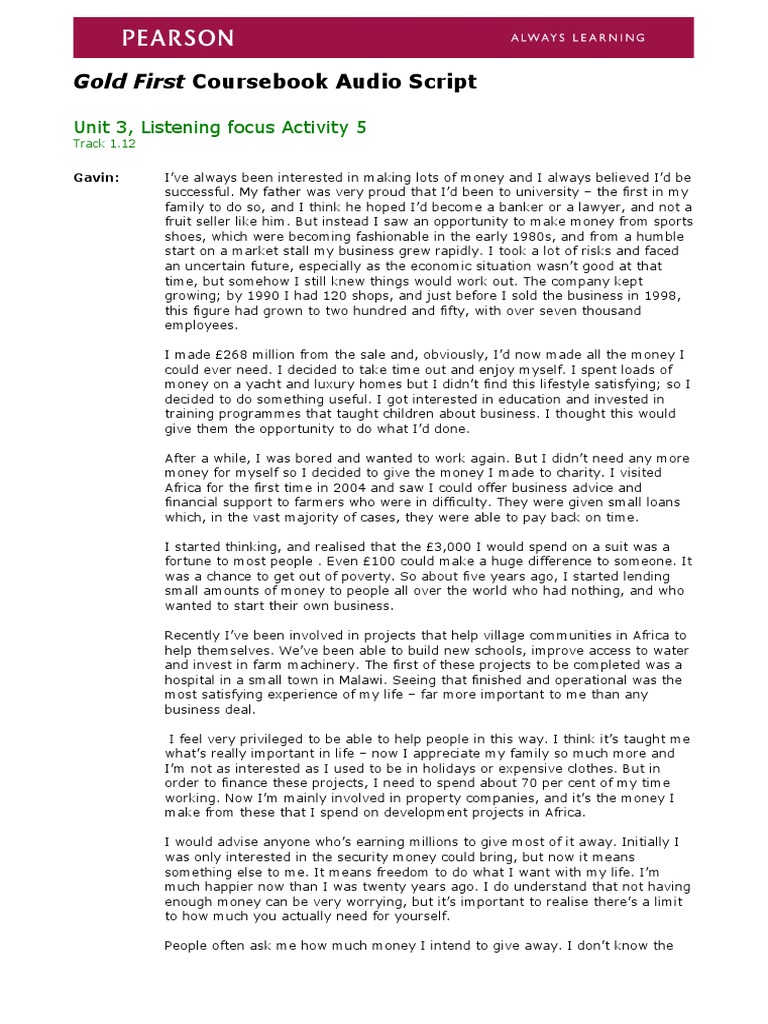 U3 Audio Script | PDF | Money | Economies