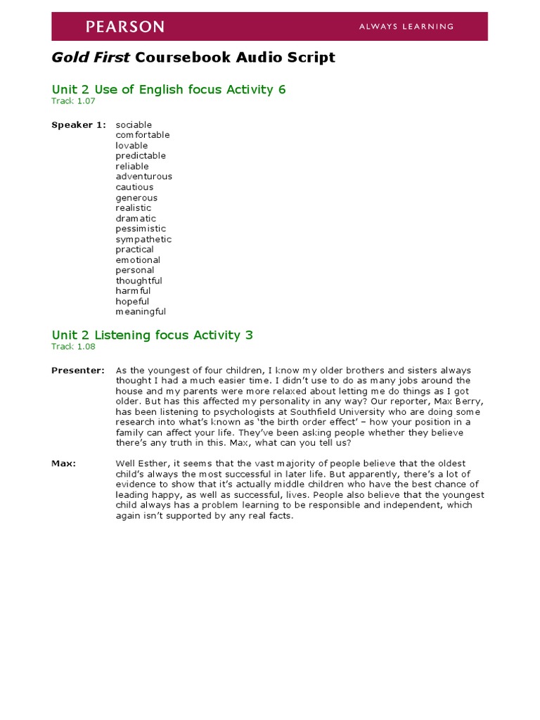 U2 Audio Script | PDF | Sibling | Behavioural Sciences