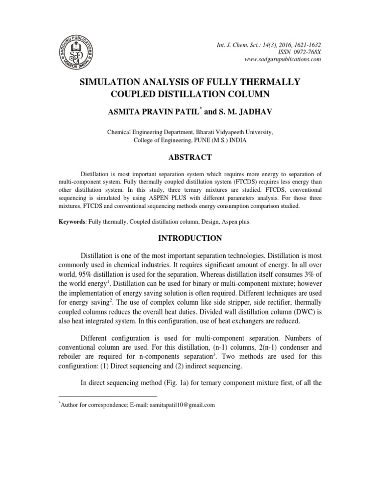 Simulation Analysis of Fully Thermally Coupled Distillation Column | PDF | Distillation | Heat ...