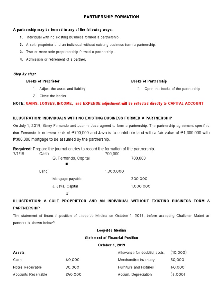 Notes On Partnership Formation Pdf Partnership Balance Sheet