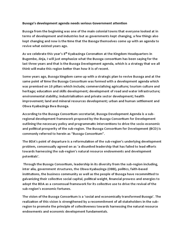 Busoga's Development Agenda Needs Serious Government Attention | PDF ...