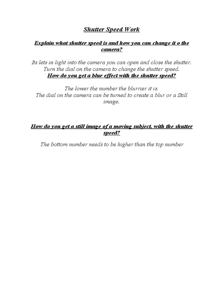Shutter Speed Work | PDF