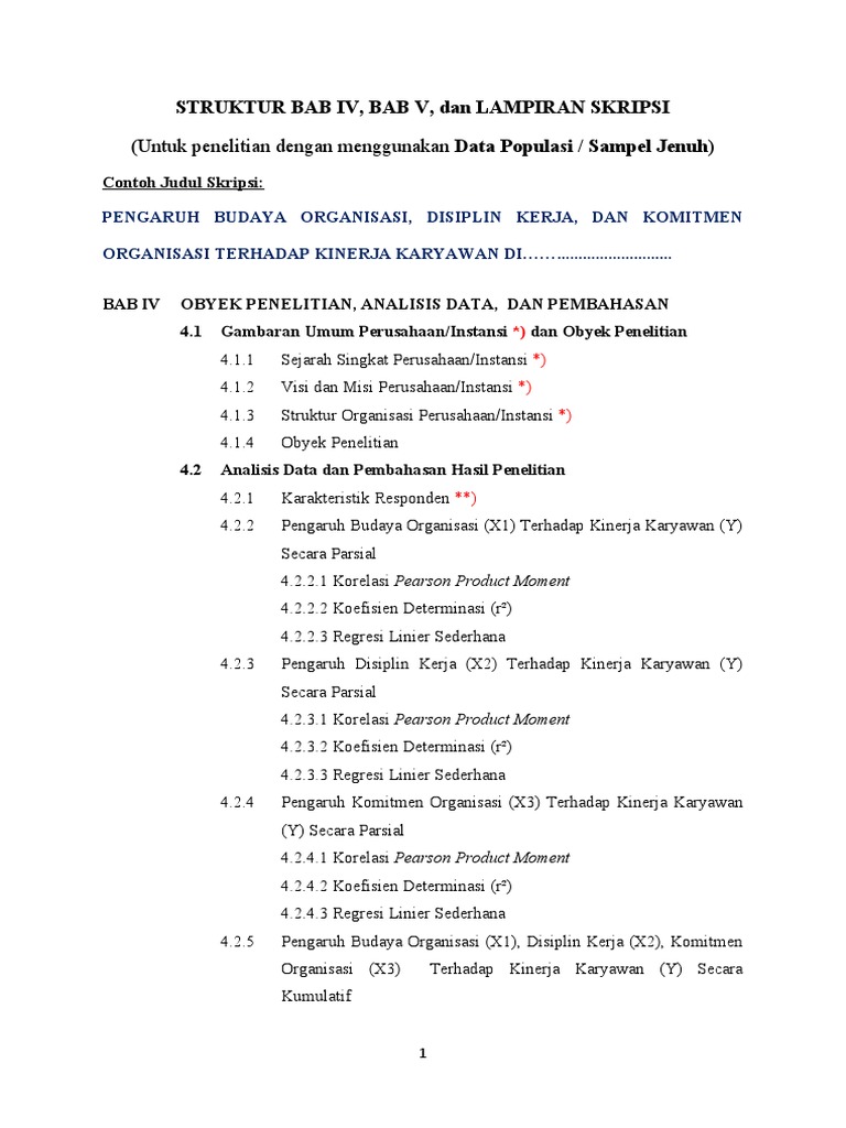 2022 Struktur Bab IV, Bab V, Dan Lampiran Skripsi - Dengan Sampel Jenuh | PDF