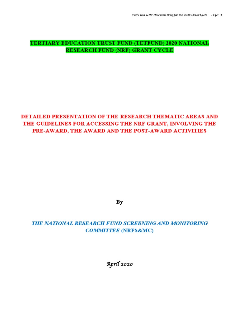 TETFund NRF 2020 CALL FOR CONCEPT NOTES | PDF | Educational Technology ...