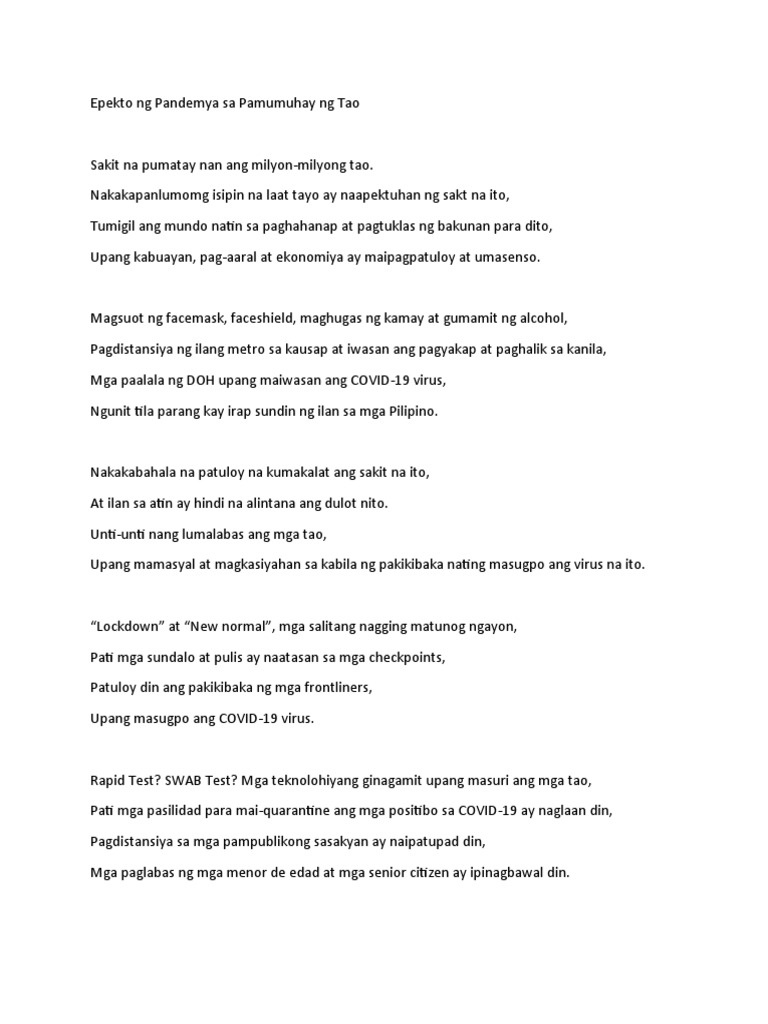 Epekto NG Pandemya Sa Pamumuhay NG Tao | PDF