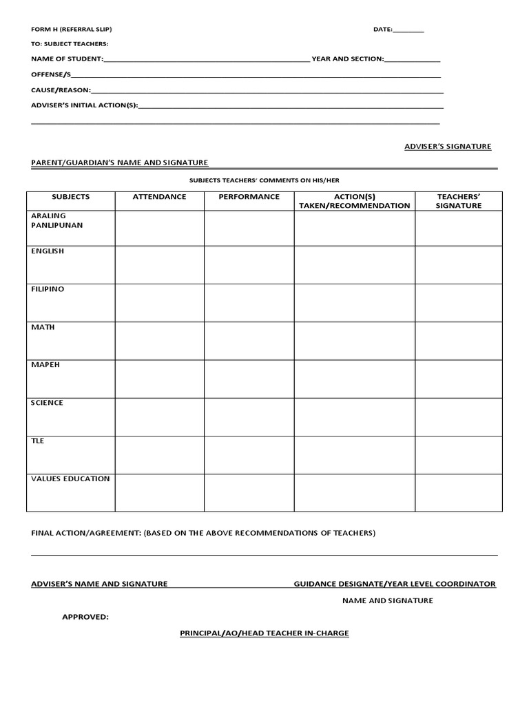 Student Referral Slip Template | PDF | Career & Growth