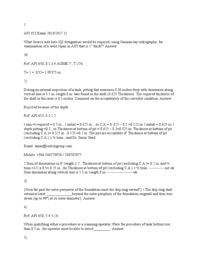 Api 653 Questions | PDF | Welding | Construction