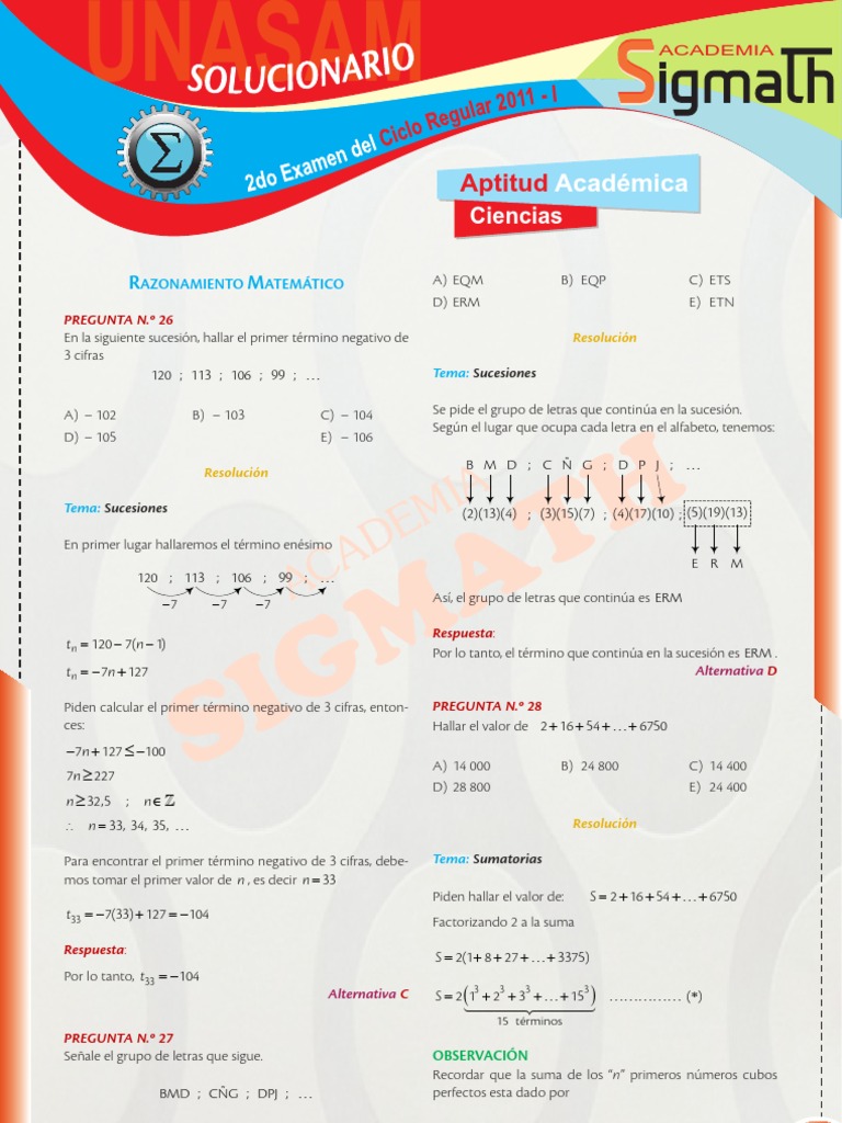Solucionario RM Del 2do Examen CPU-UNASAM 2011 - I | PDF | Probabilidad | Objetos matemáticos