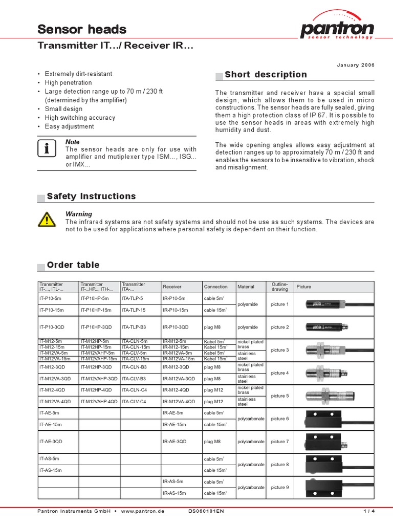 Pantron Sensor Heads Datasheet | PDF | Electrical Connector | Infrared