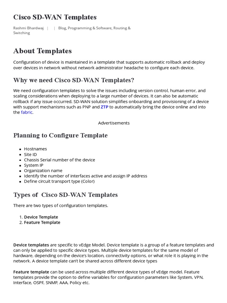 Cisco SD-WAN Template Configuration Guide | PDF | Virtual Private ...