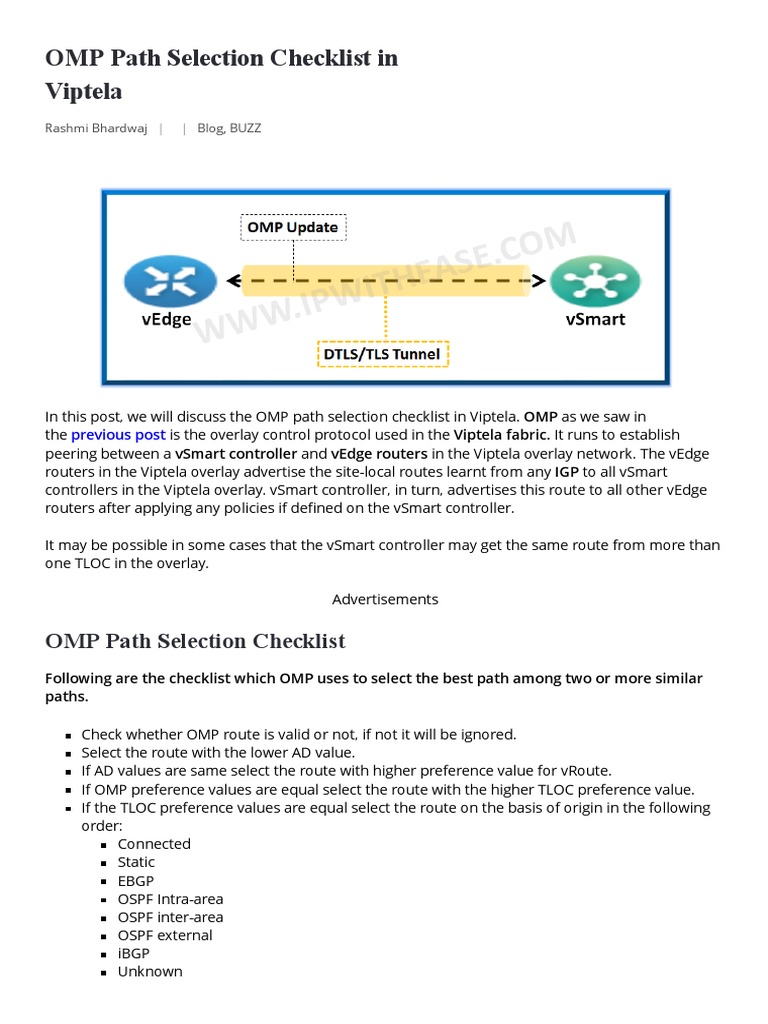 OMP Path Selection Checklist in Viptela - IP With Ease | PDF | Router ...