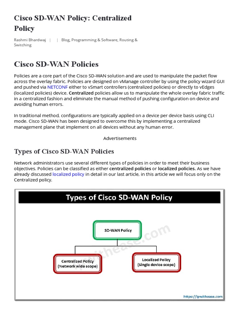 Cisco SD-WAN Policy - Centralized Policy - IP With Ease | PDF | Virtual ...