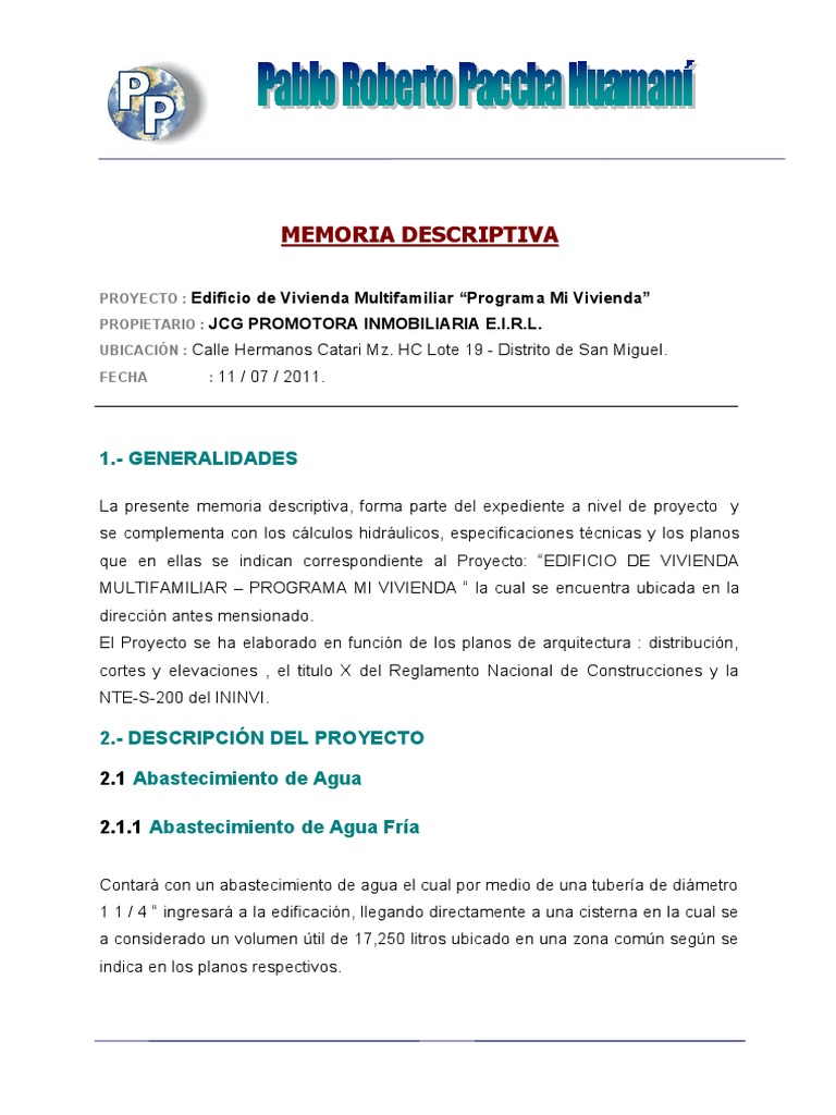 Modelo de Memoria Descriptiva | PDF