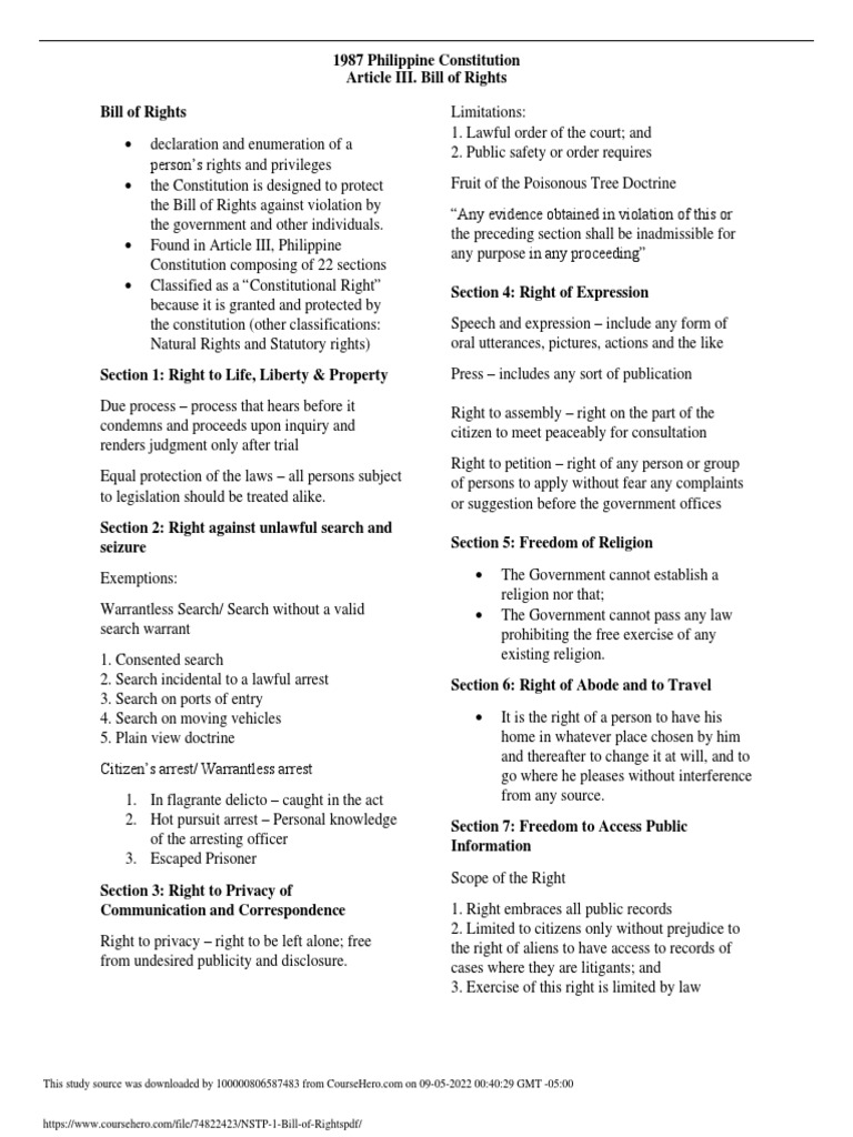 NSTP 1 Bill of Rights PDF | PDF | Right To Silence | Habeas Corpus