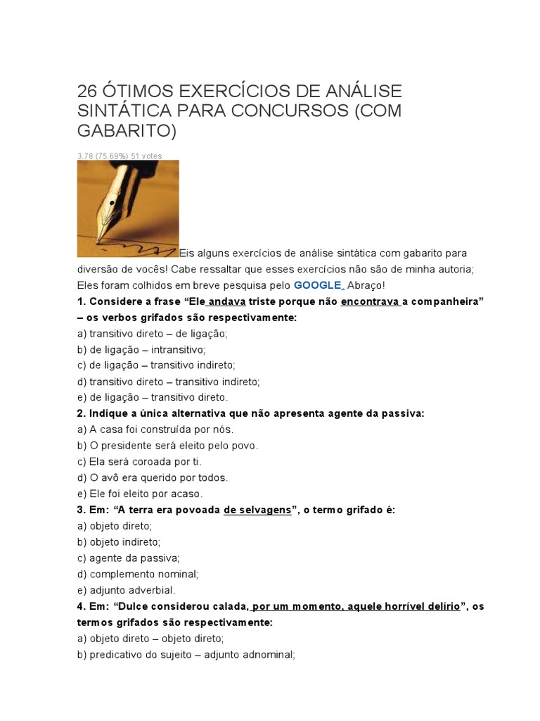 Exercícios de Análise Sintática para Concursos | PDF | Predicado ...