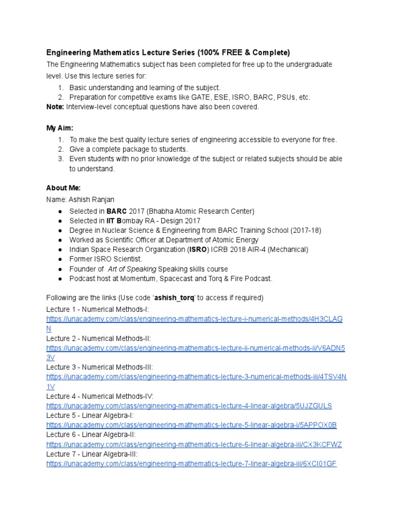 Free Engineering Mathematics Course | PDF | Science