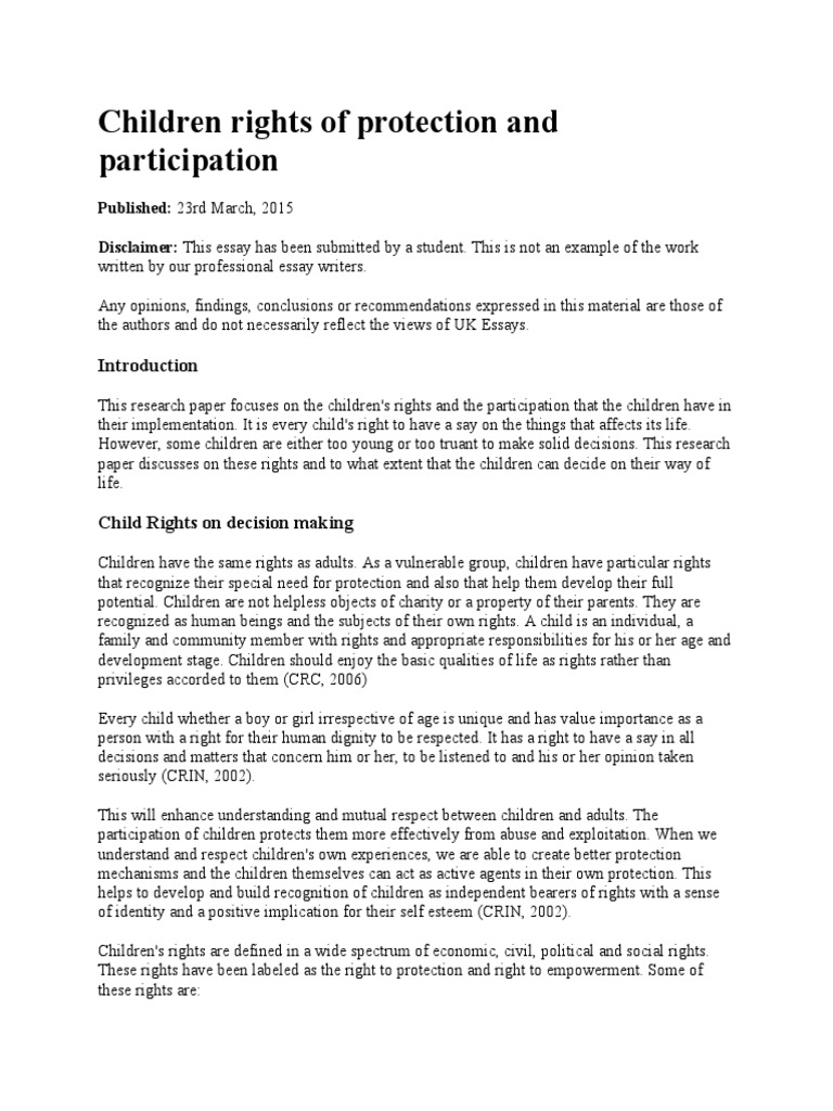 Child Rights of Protection & Participation | PDF | Children's Rights ...