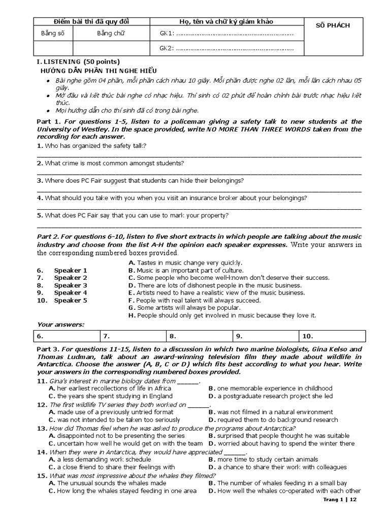 20.21 HSG THPT Tinh de ChinhThuc NEW | PDF | Camouflage | Mimicry