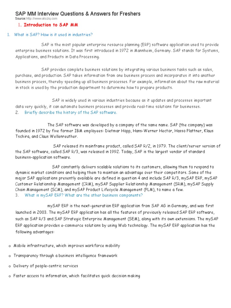 SAP MM Interview Questions | PDF | Enterprise Resource Planning ... SAP MM Interview Questions | PDF | Enterprise Resource Planning ...