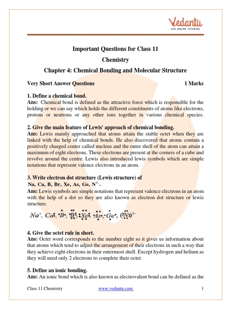 Class 11 Chemical Bonding Questions | PDF | Chemical Bond | Chemical ...