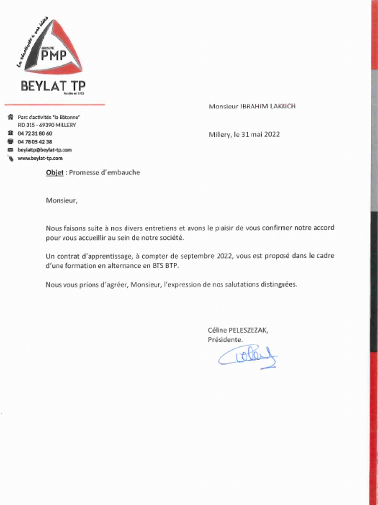 Promesse Embauche M. Lakrich | PDF