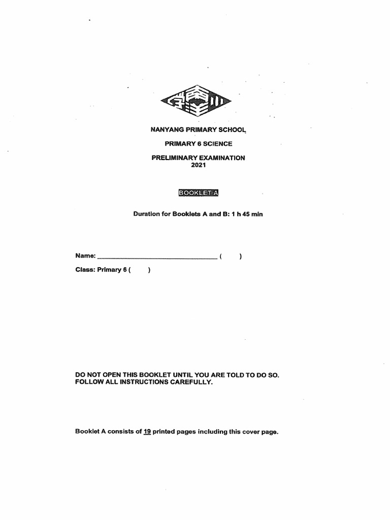 Primarytest Papers 2021primary 6 Sciencep6 Science Prelim 2021 Nanyang ...
