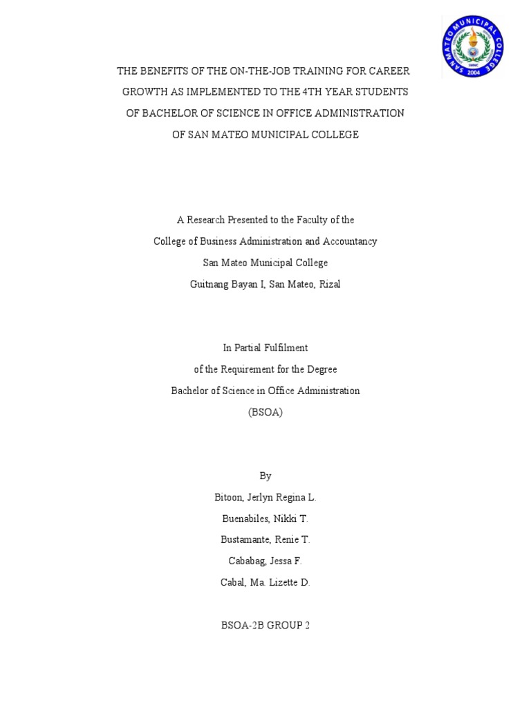 BSOA 2B - Group 2 Thesis Chapter 1 5 | PDF | Internship | Job Hunting