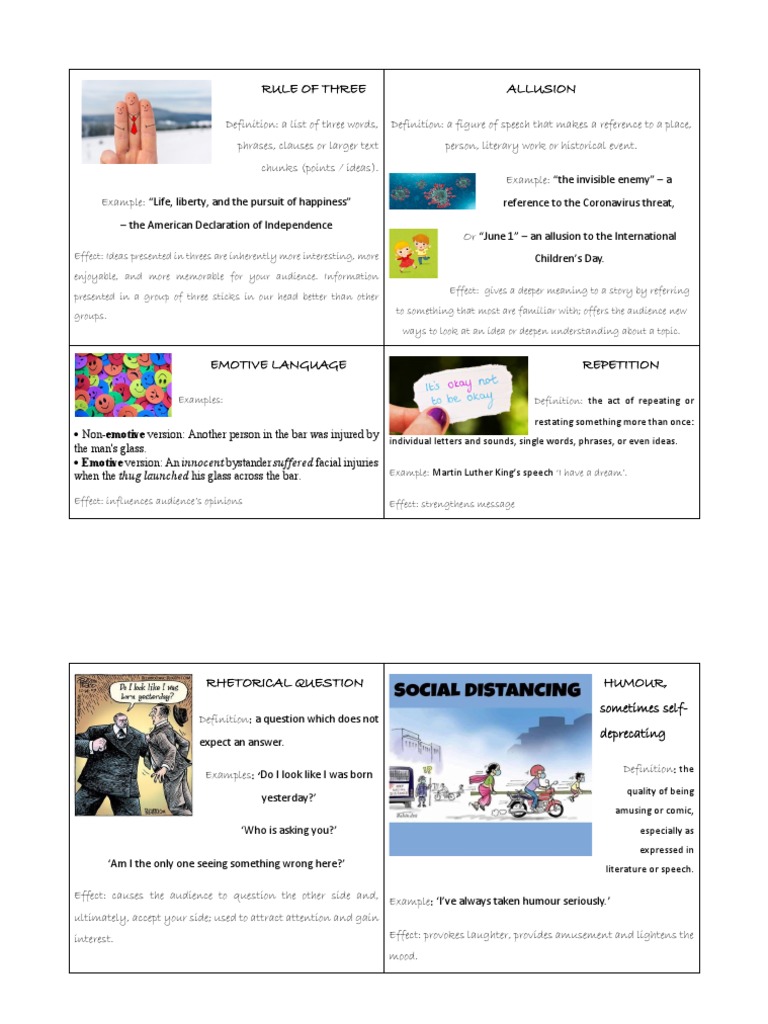 Rhetorical Devices Cards | PDF | Humour | Speech