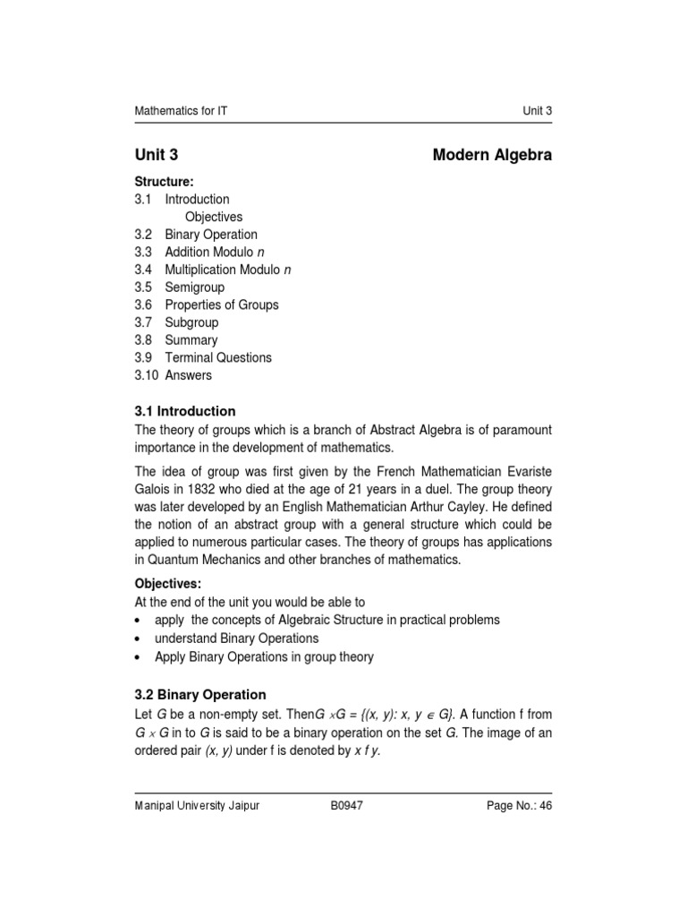 Unit 03 - Modern Algebra | PDF | Group (Mathematics) | Multiplication