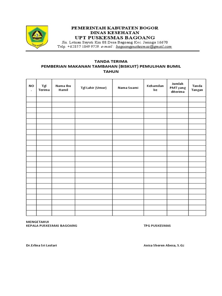 Tanda Terima PMT Bumil | PDF