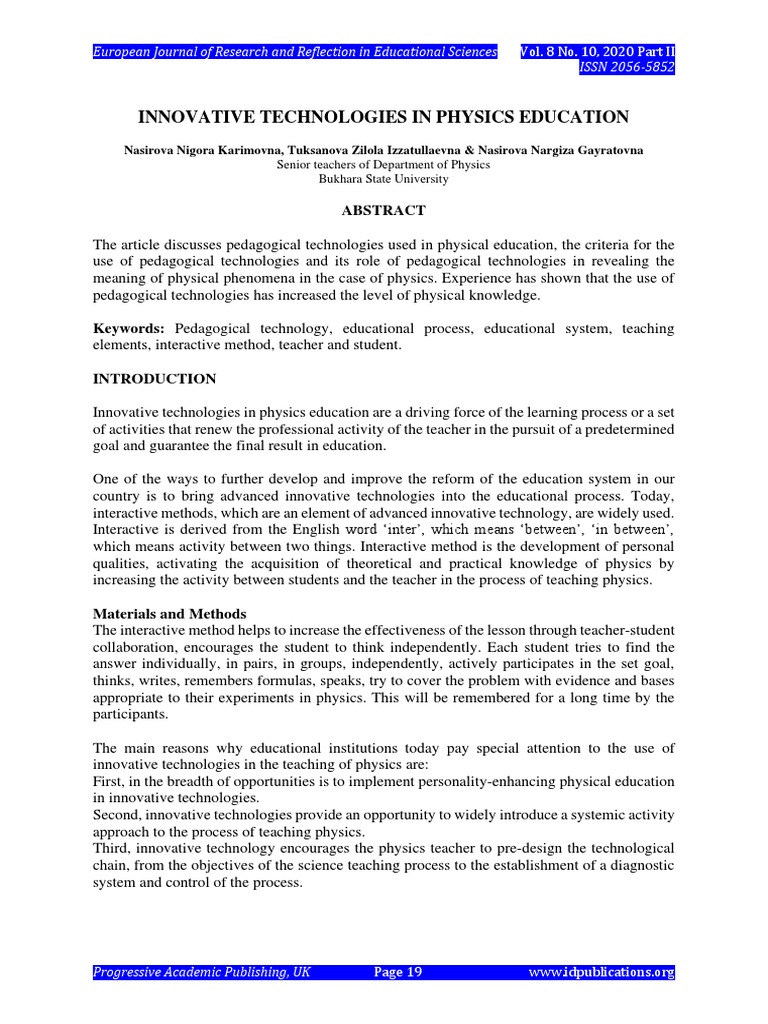 Full Paper INNOVATIVE TECHNOLOGIES IN PHYSICS EDUCATION | PDF | Teaching Method | Teachers