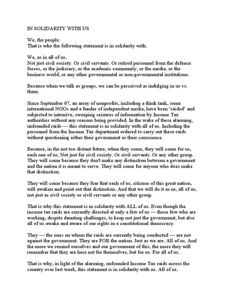 Solidarity Statement Against IT Searches | PDF | Bangalore | Delhi