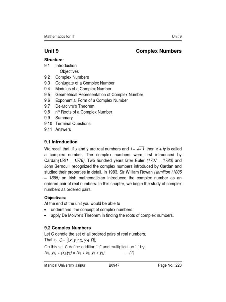 Unit 09 - Complex Numbers | PDF | Complex Number | Cartesian Coordinate ...