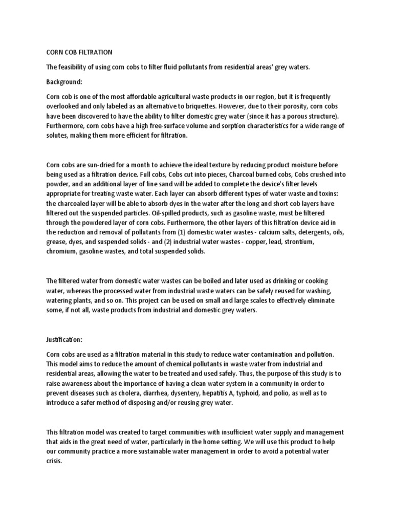 Corn Cob Filtration | PDF | Filtration | Water