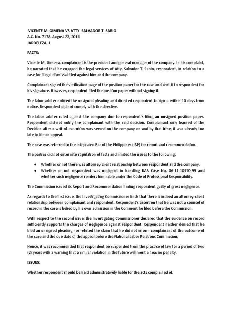 Atty. Sabio's Suspension for Negligence | PDF | Lawyer | Negligence