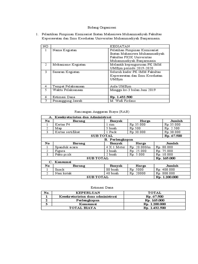 RAB Bidang Organisasi | PDF