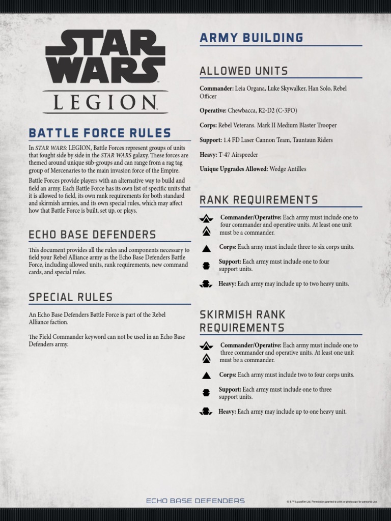 Star Wars Legion BF Rules Sheet (EBD) | PDF | Space Opera | Works