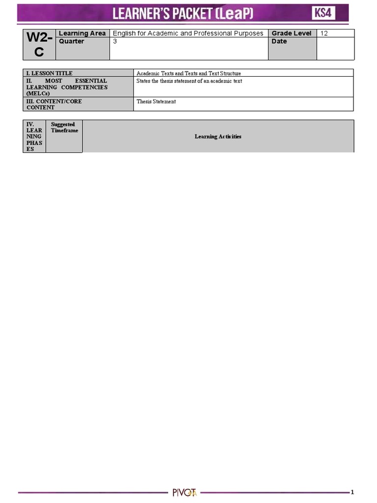 EAPP WK2 C Handout For Stuudents | PDF | Thesis | Deductive Reasoning