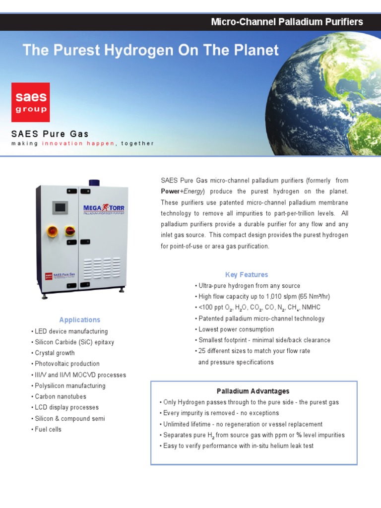 Palladium Hydrogen Purifier Brochure | PDF | Hydrogen | Palladium