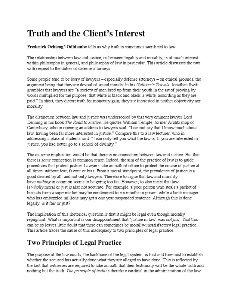 Truth vs. Client Interests in Law | PDF | Lawyer | Justice