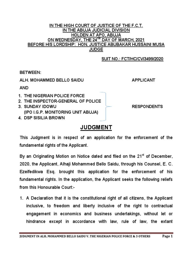 Alh. Mohammed Bello Saidu VS The Nig Police Force 3 Ors Fundamental ...