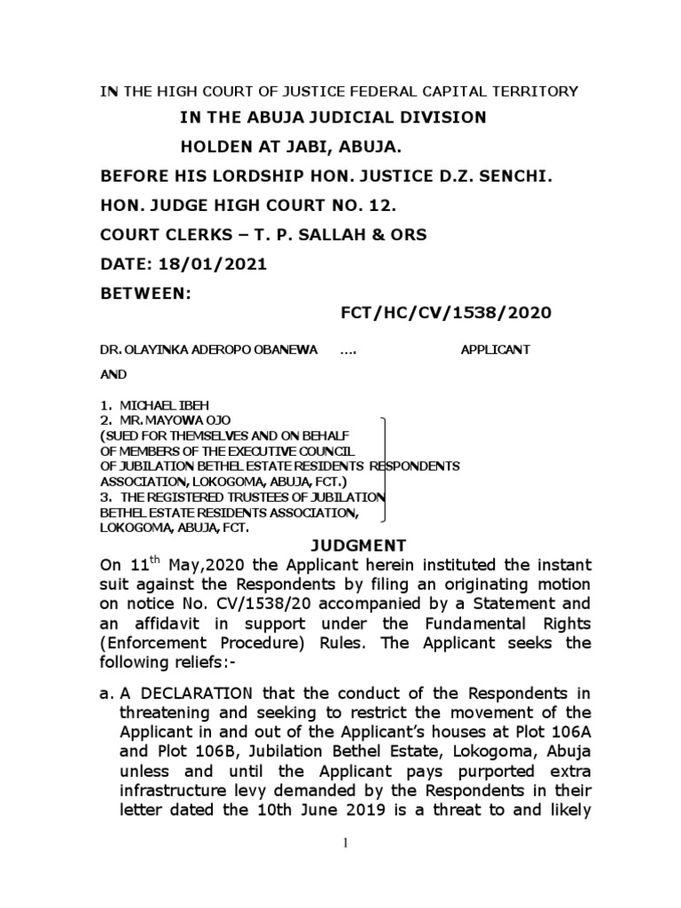 Abuja Court Ruling on Fundamental Rights Violation | PDF | Fundamental Rights | Lawsuit