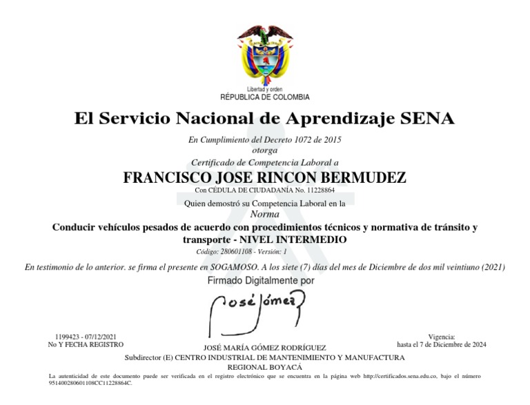 Certificado Sena | PDF