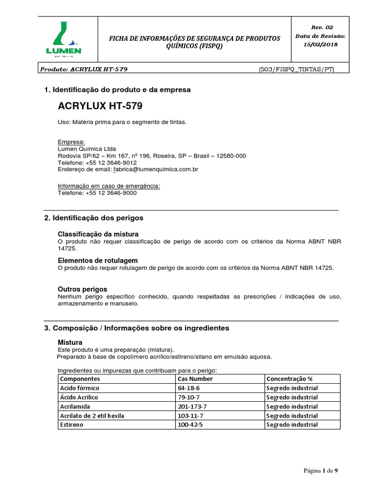 Acrylux HT 579 - Fispq | PDF | Química | Solvente
