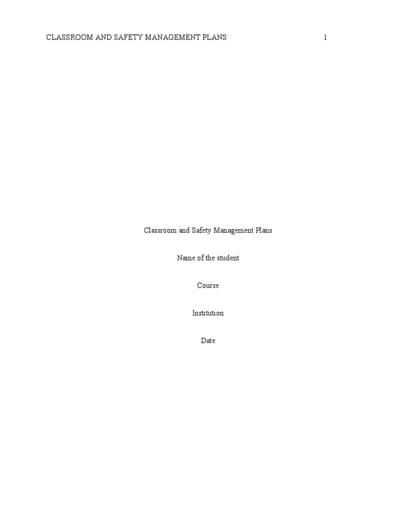 Classroom and Safety Management Plans ECS - 567 Week 8 | PDF ...