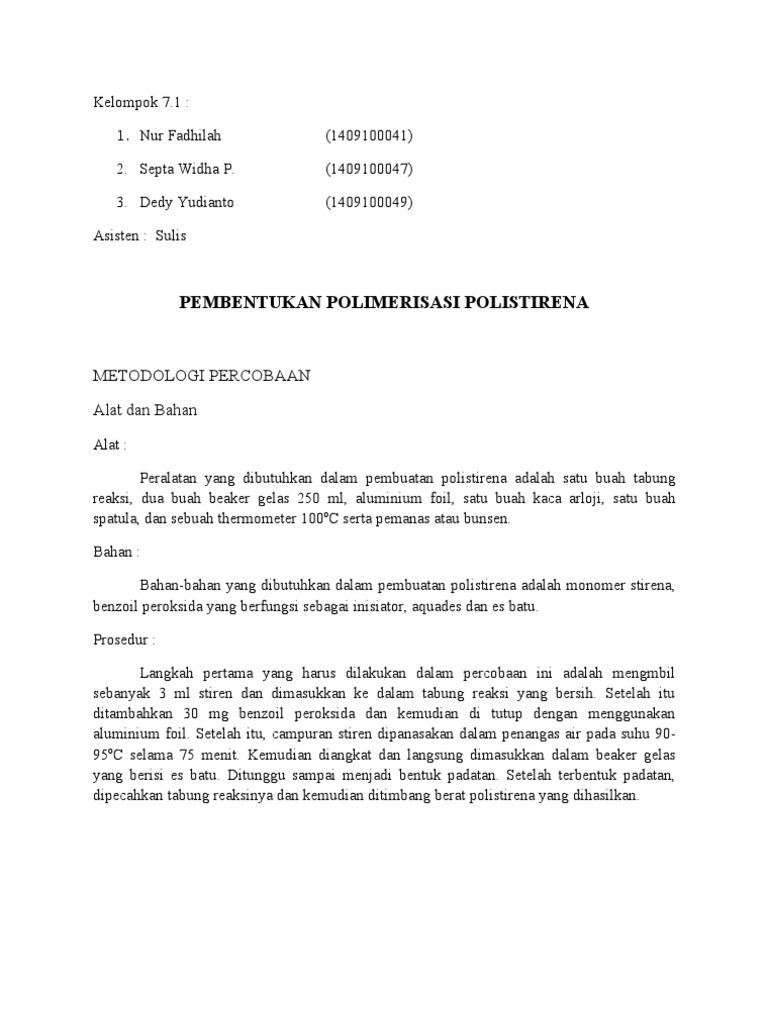 Pembentukan Polimerisasi Stirena | PDF