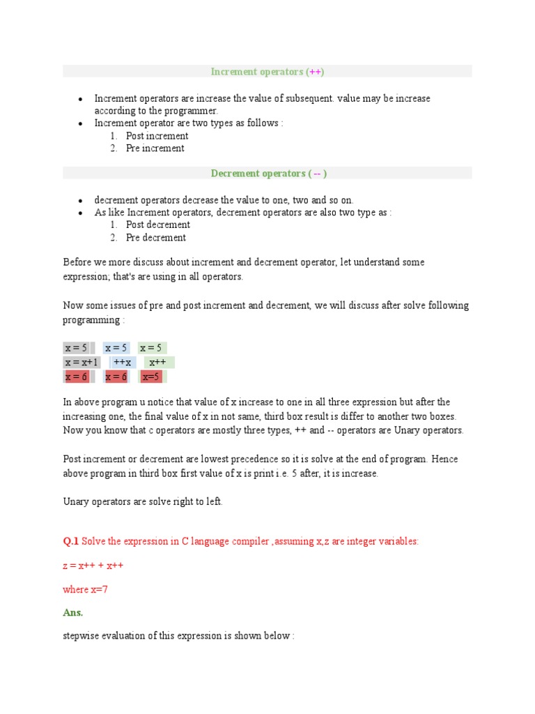 Understanding Increment and Decrement Operators in C | PDF | Computer Science | Information ...