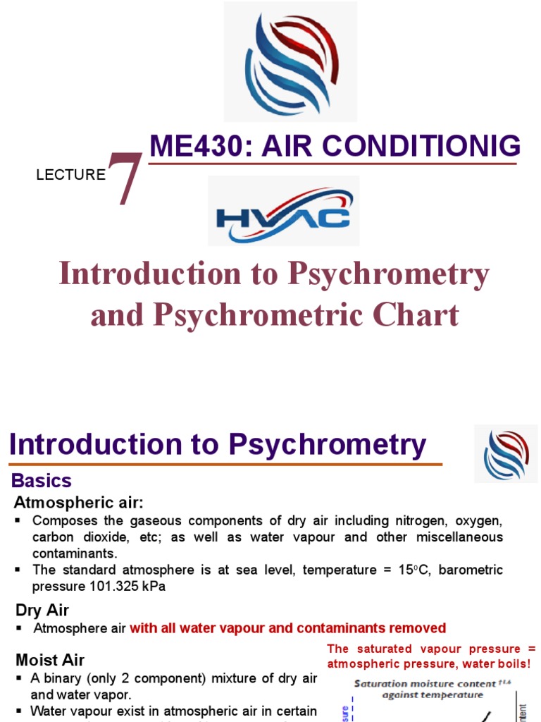Lecture#7-Introduction To Psychrometry and Psychrometric Chart. | PDF | Humidity | Water Vapor