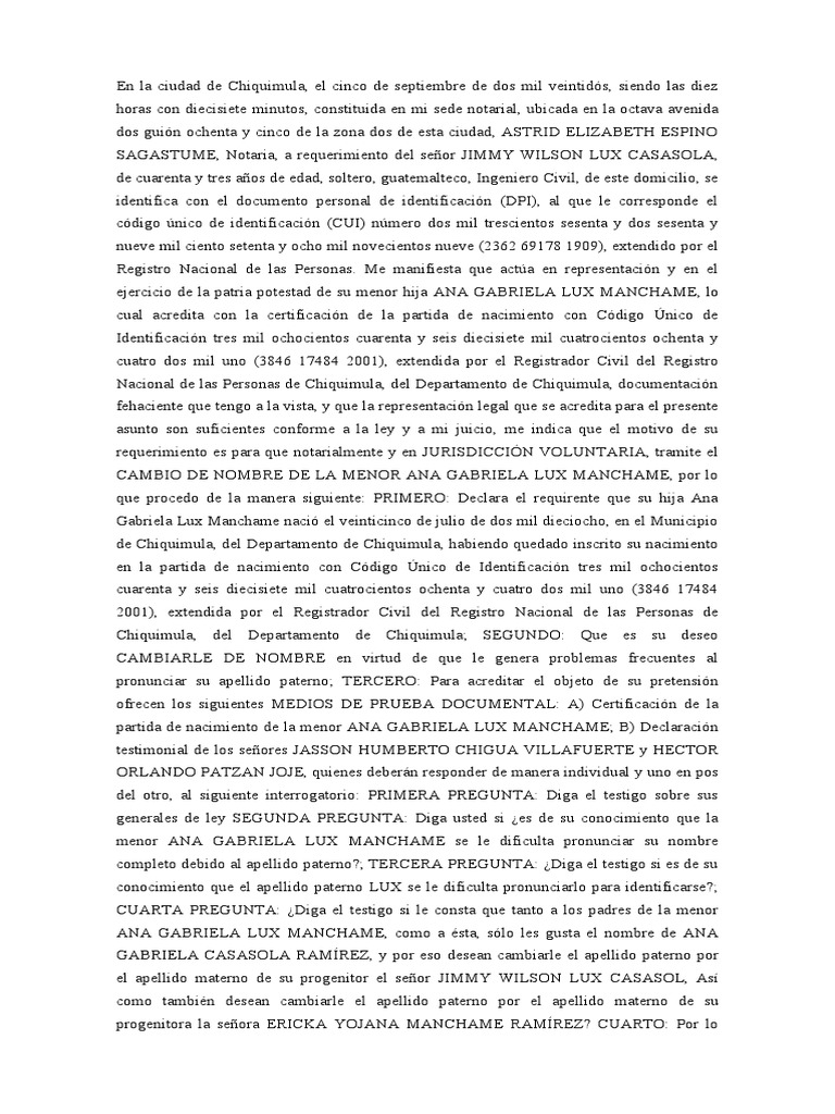 Acta Notarial De Requerimiento Pdf Apellido